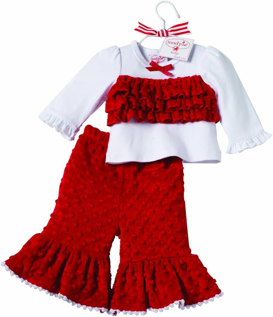 Amazon.com: Mud Pie Girls' Baby-Infant Santa Minky 2 Piece Pant Set ...