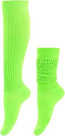 LuckyMoon Neon Green Knit Slouch Socks, 80s Neon Women's Winter Leg ...