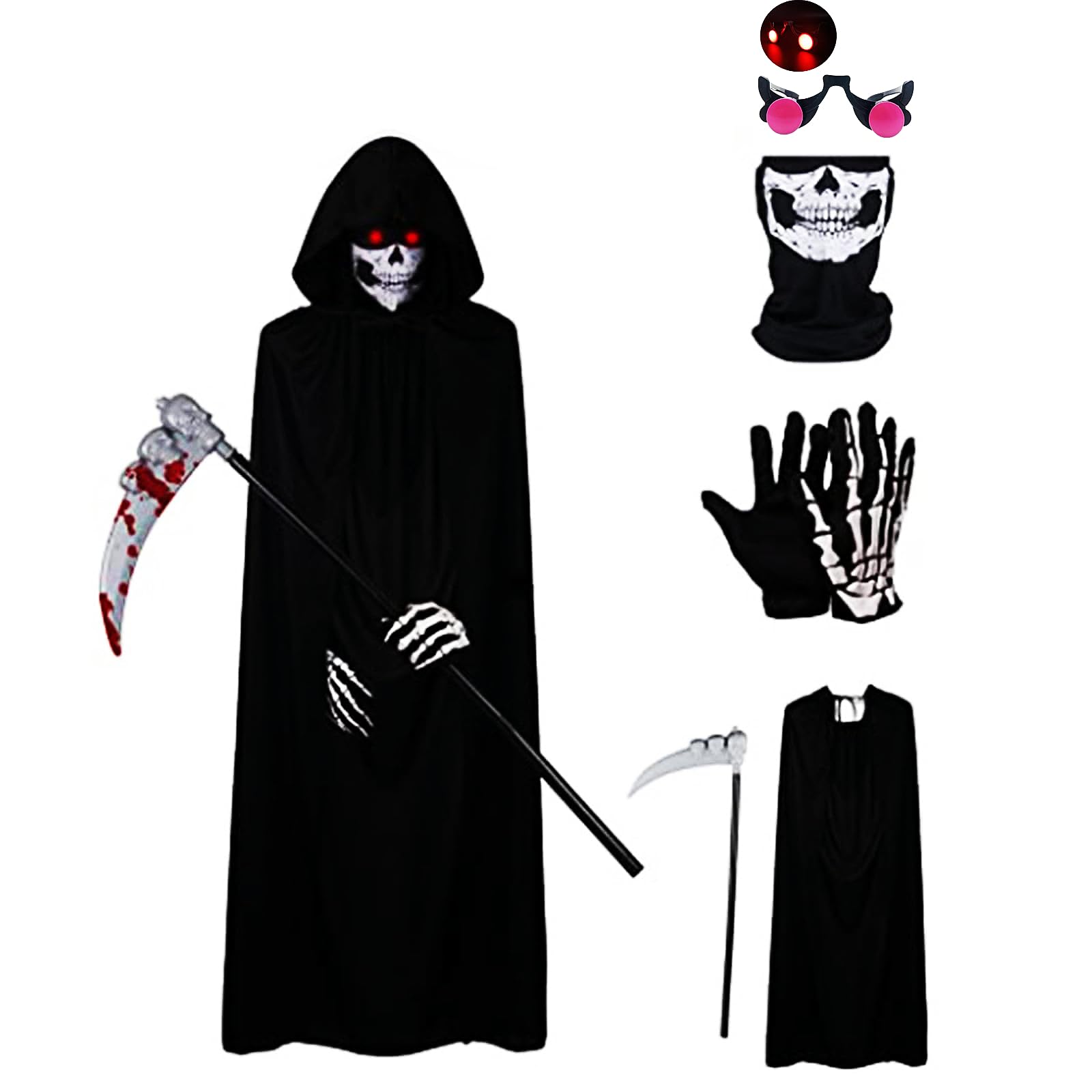 Halloween Grim Reaper Costume for Kids Adults Long Sleeve Hooded ...