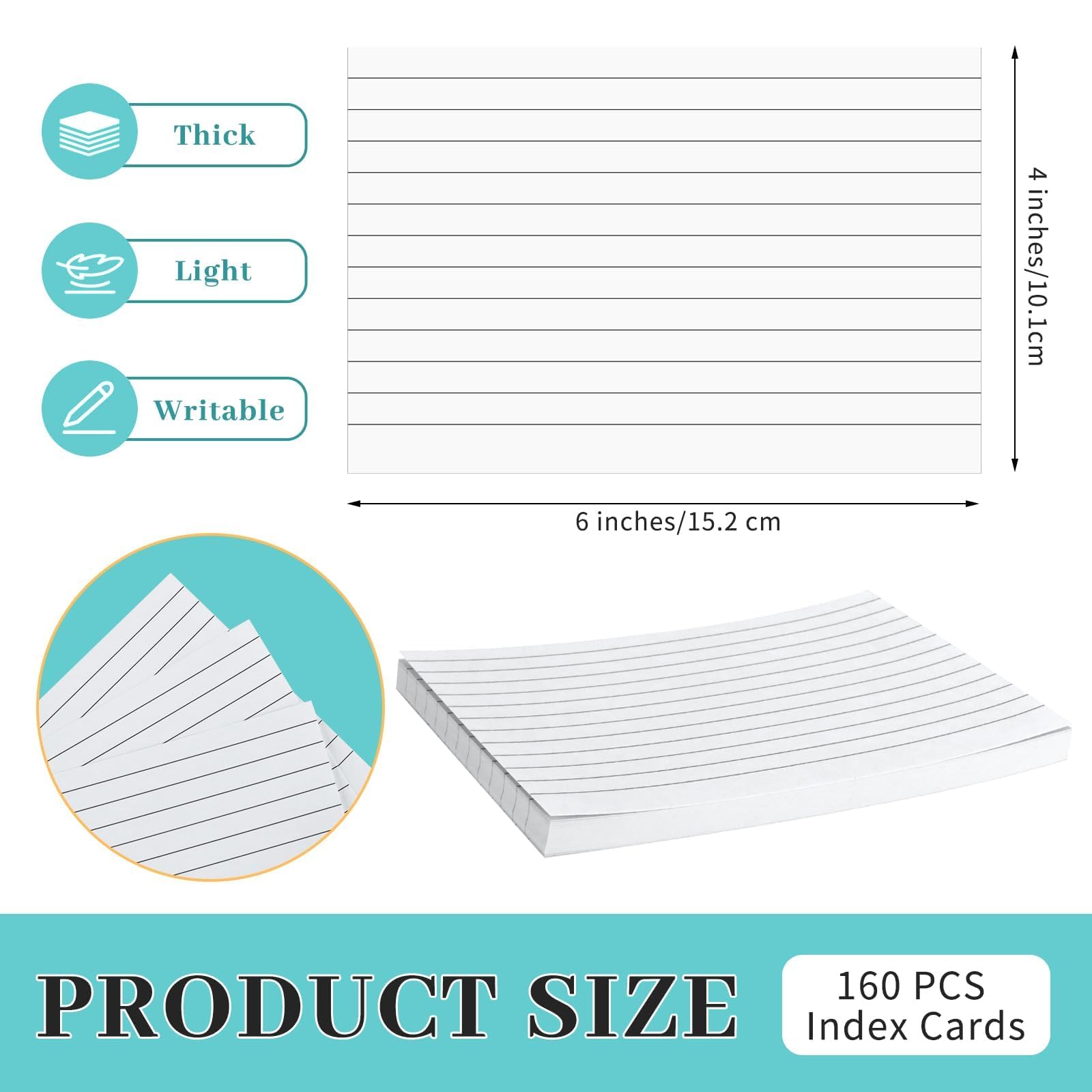 Snapklik.com : 160 PCS Ruled Index Cards 4" X 6", 180 GSM Thick Flash ...