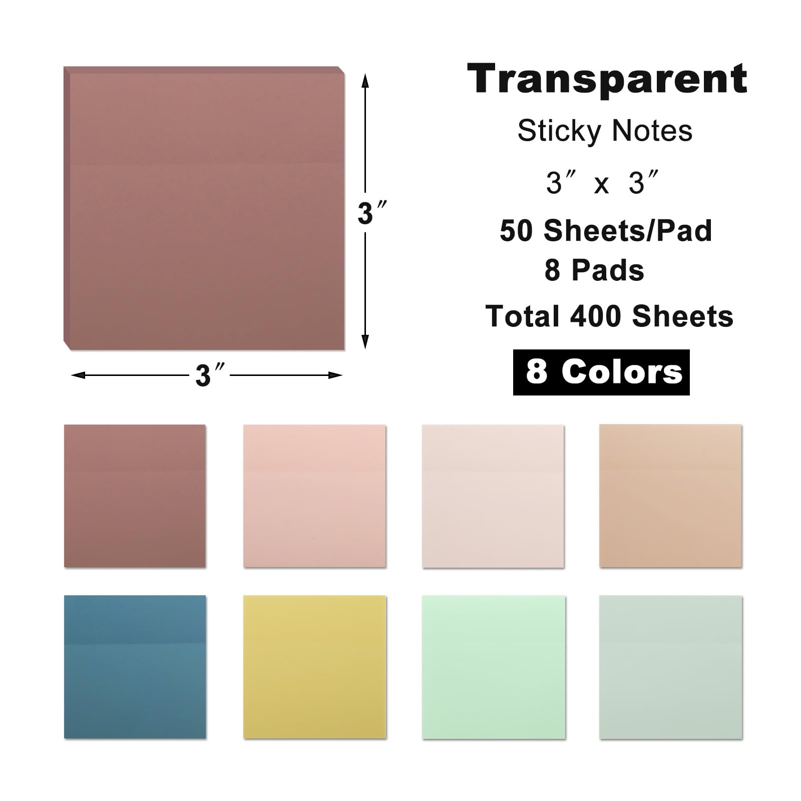 Snapklik.com : 8 Pads Transparent Sticky Notes, 3x3 Inch Pastel Clear ...