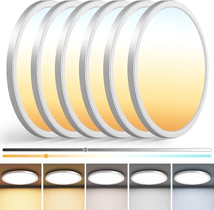 zemty 6Pack 13 inch White LED Flush Mount Ceiling Lights, Dimmable 5 ...