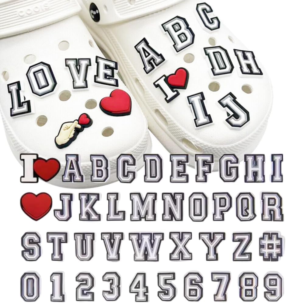 39 Pack Letter Charms for Croc Bands, Bracelet Wristband, and Clog ...
