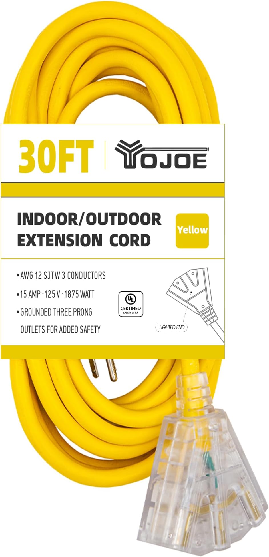 Amazon.com: YOJOE 30 Foot Yellow Extension Cord,Lighted Outdoor 12/3 ...
