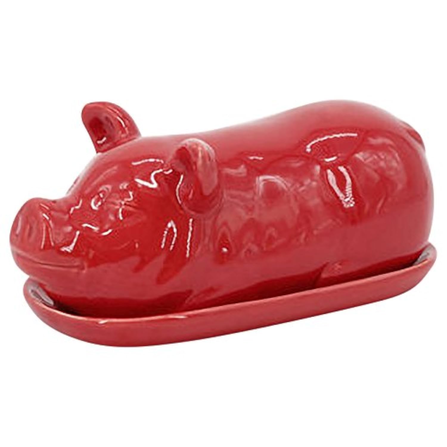 Amazon.com | Farmyard Porky Pig Glossy Red 7 x 4 Ceramic Butter Dish ...