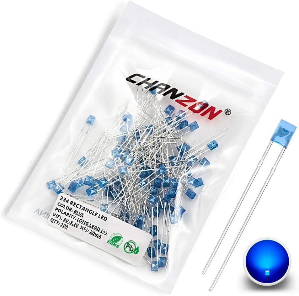 Chanzon 100 pcs 2x3x4 Blue Diffused LED Diode Lights (Colored Blue Lens ...