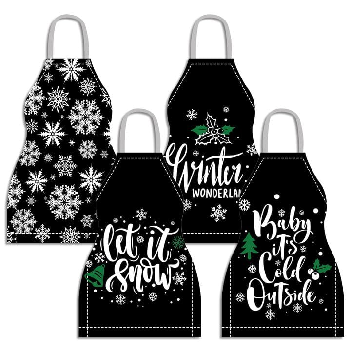 Amazon.com: clothmile 4 Pieces Winter Apron Snowflake Bib Apron for ...