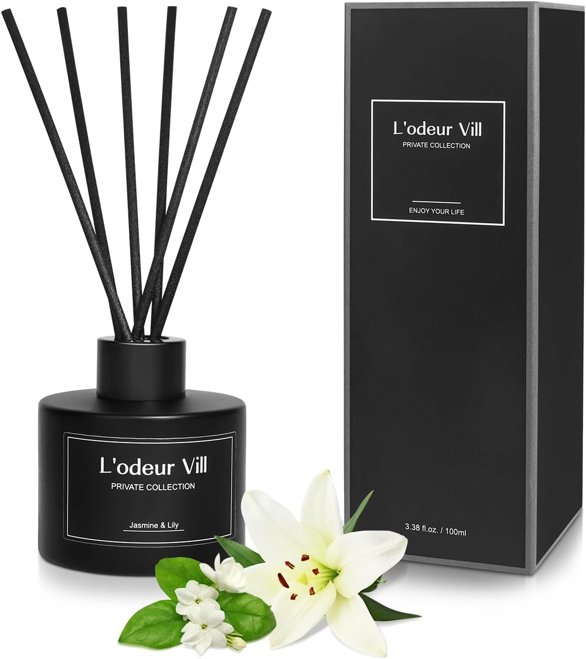 Amazon.com: L'odeur Vill Reed Diffuser, 3.4oz(100ml) Jasmine & Lily Reed Diffuser Set with 6 Oil ...