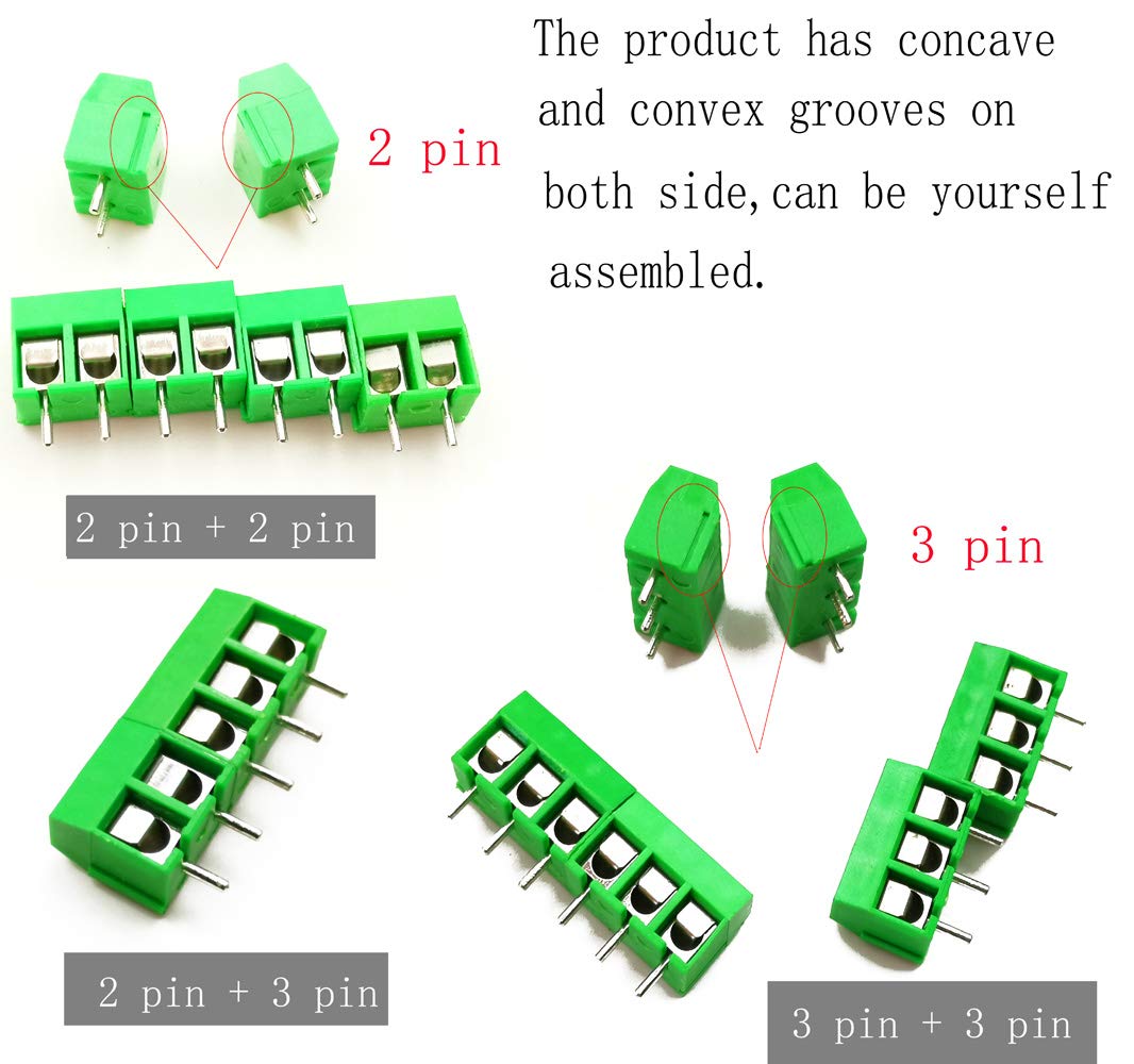 Snapklik.com : Hyamass 60pcs Terminal Blocks, 5mm Pitch 2 Pin And 3 Pin ...