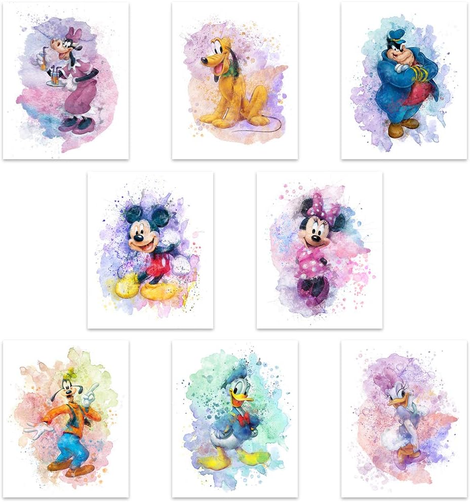 Amazon.com: Mickey Mouse Watercolor Prints - Unframed Set Of 8 (8 ...