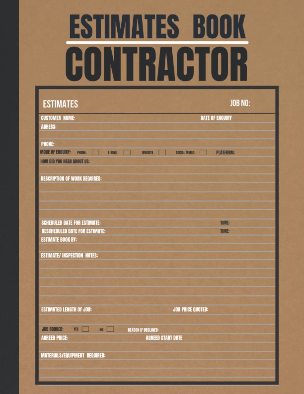 Estimate Book Contractor: Log book to record client details/ job quotes ...