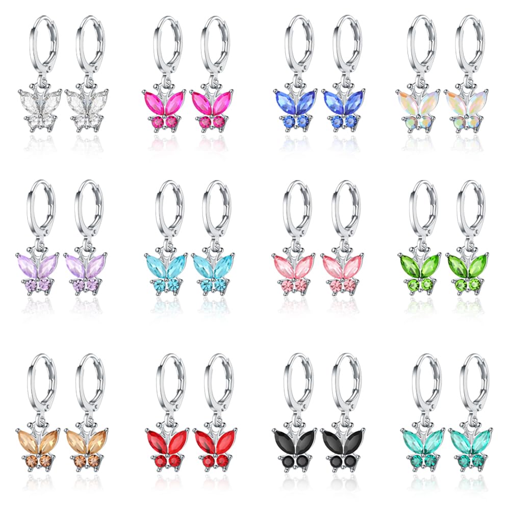 Amazon.com: 12 Pairs Hypoallergenic Butterfly Earrings Pack Crystal ...