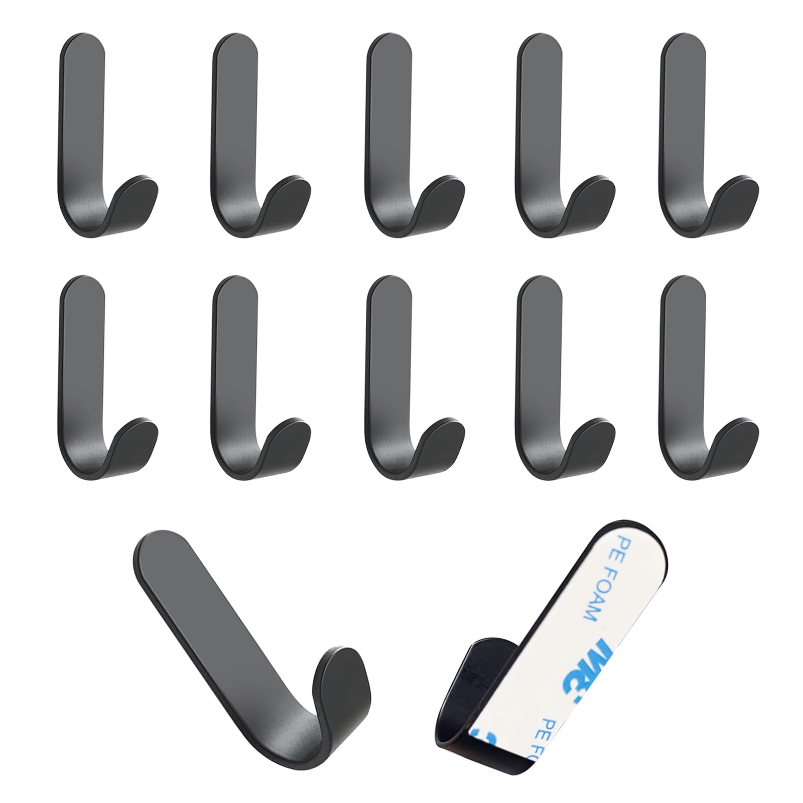 Muccibi Black Adhesive Hooks,10Pcs, Hold 12Lbs Heavy Duty Adhesive ...