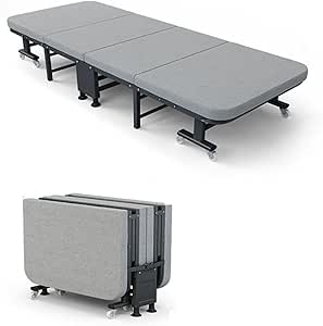 Amazon｜Ohget 折りたたみベッド ベッド マットレス付き シングル コンパクト収納 四つ折り 簡易ベッド 折りたたみ 組み立て簡単 キャスター付き 軽量 6速調整式 (190*80 ...