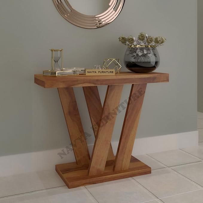 NAVYA FURNITURE Solid Sheesham Wood V Shaped Console Tables with Shelf ...