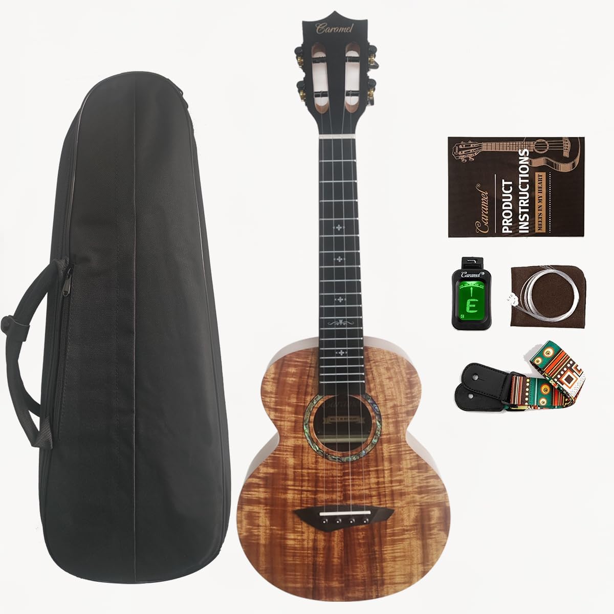 Amazon.com: Caramel CAG28 Glossy Curly Acacia 23" Concert Ukulele for ...