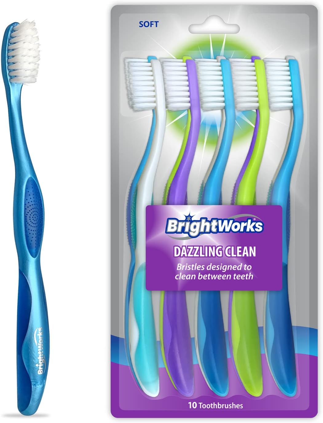 Amazon.com : BrightWorks Dazzling Clean Manual Toothbrush (10 Pack ...