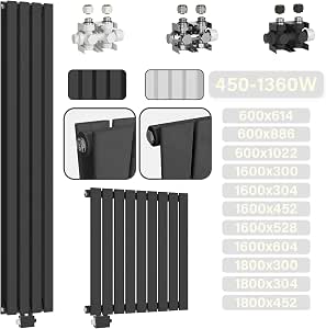 Aquamarin® Vertical Radiator - 1600x300x52mm, Single Flat Panel, 4 ...