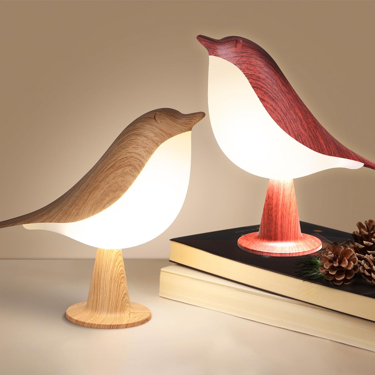 2 Pack Touch Bird Table Lamp, Small Cordless Desk Lamp, 3 Color ...