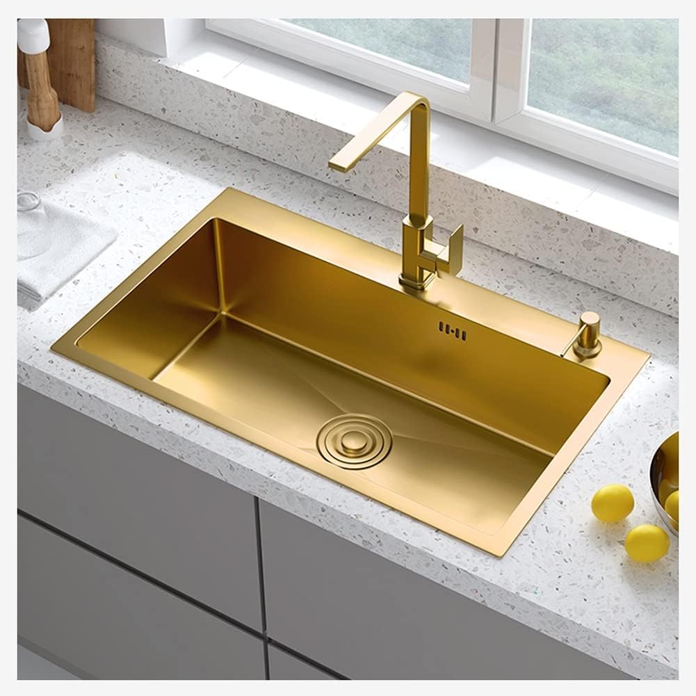 Gold Kitchen Sink - 16 Gauge Stainless Steel Single Bowl Sink - Built ...