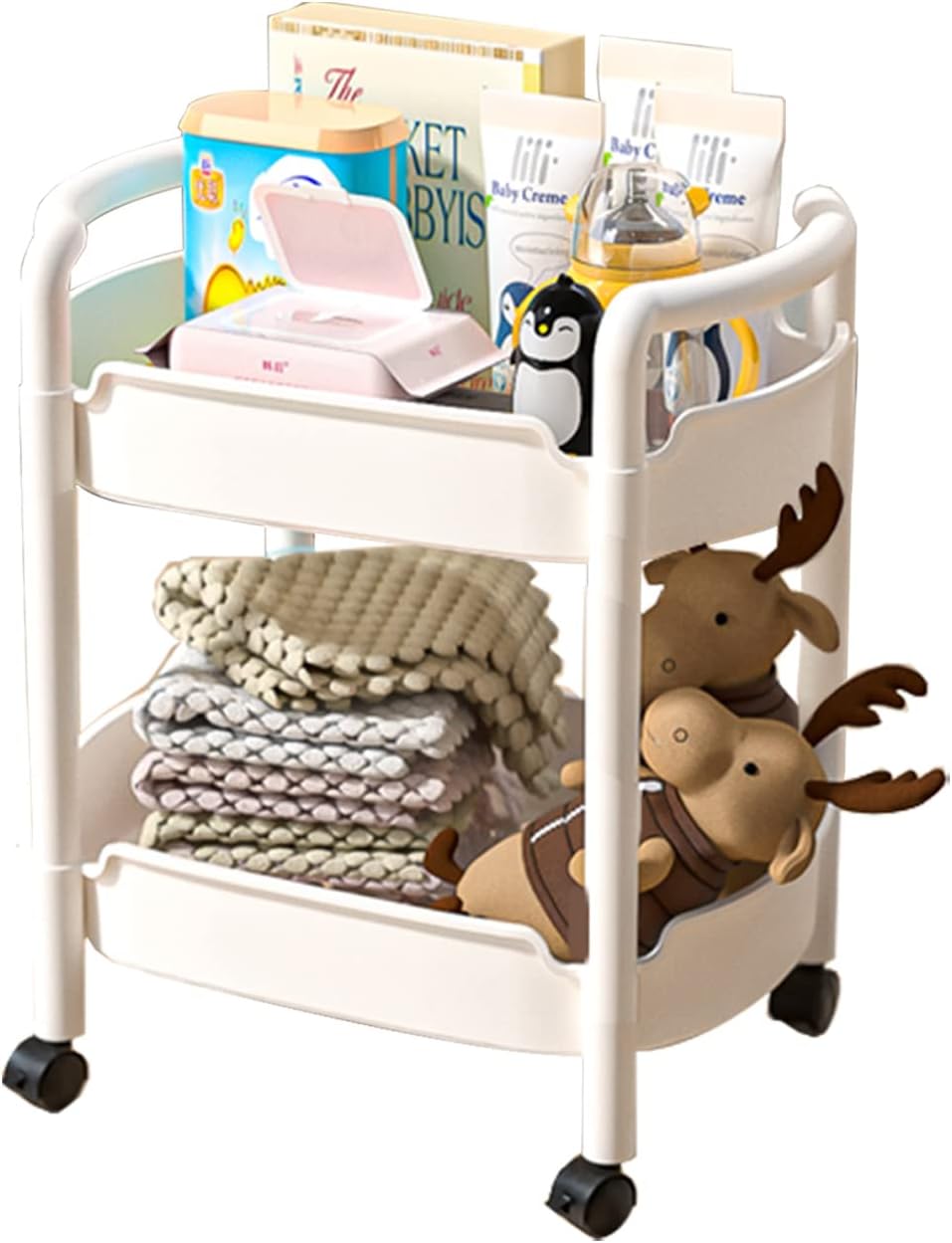 Amazon.com: 2-Tier Plastic Rolling Utility Cart with Handle Tower Rack ...