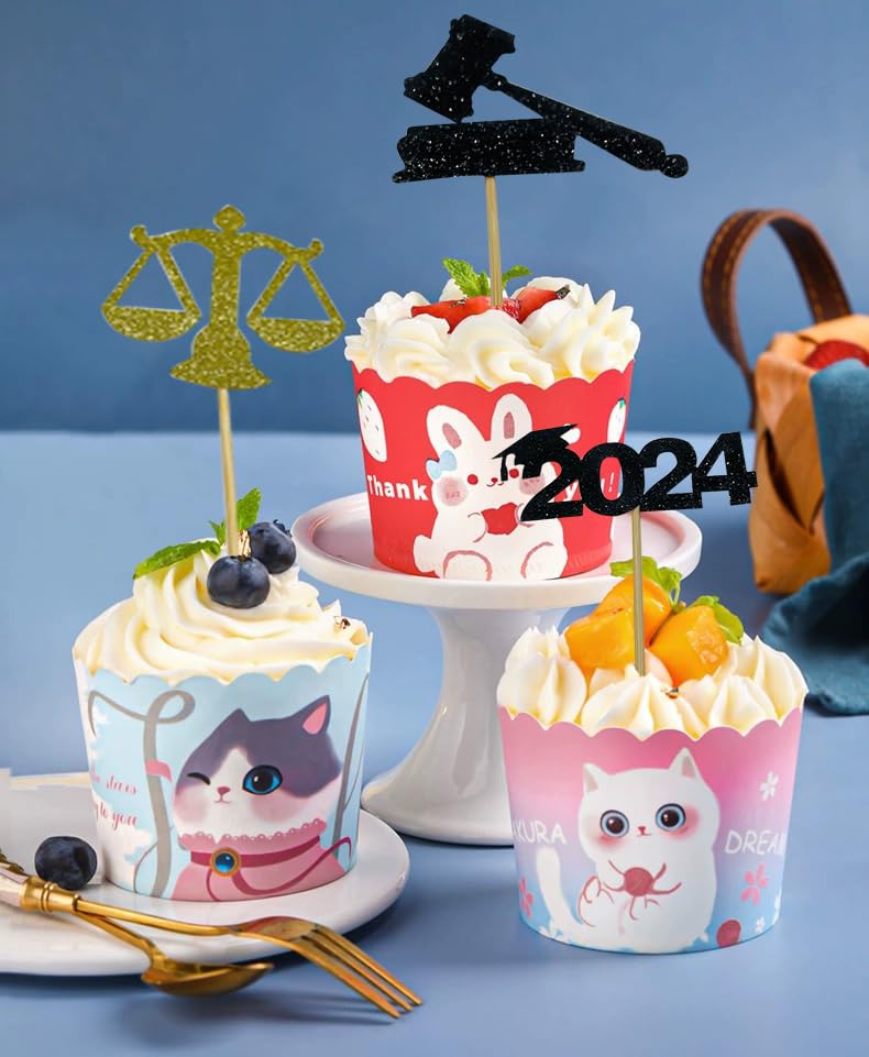 Snapklik.com : 24Pcs Black And Golden Glitter 2024 Graduation Cupcake ...