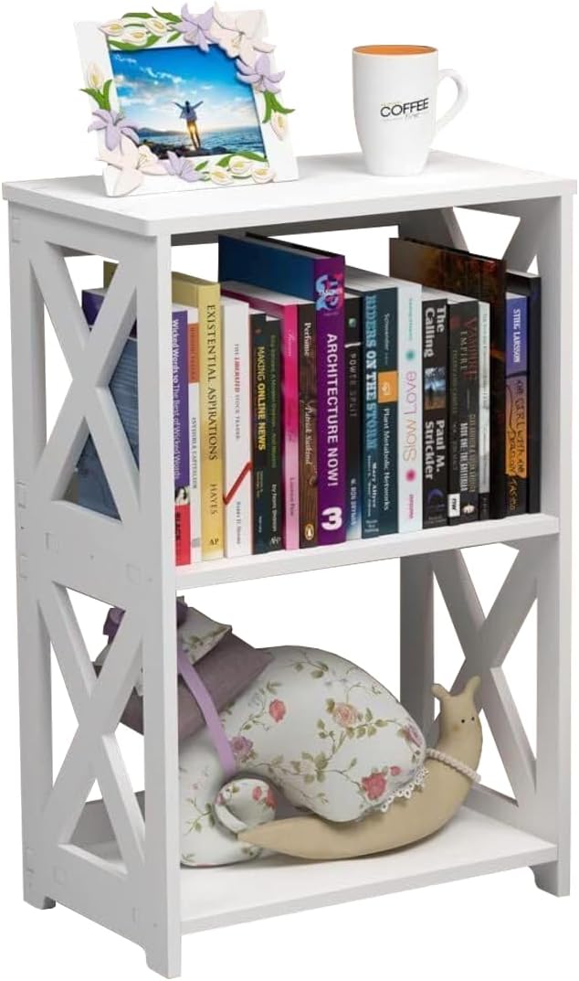 FS-ANZHE SHOP White End Table with Storage Shelf Basket, Narrow Bedside ...