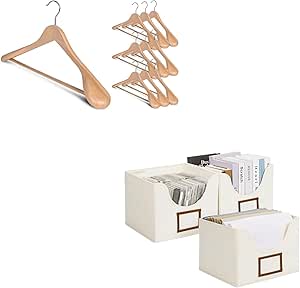 Amazon.com: Extra Wide Shoulder Wooden Hangers with Closet Storage Bins ...