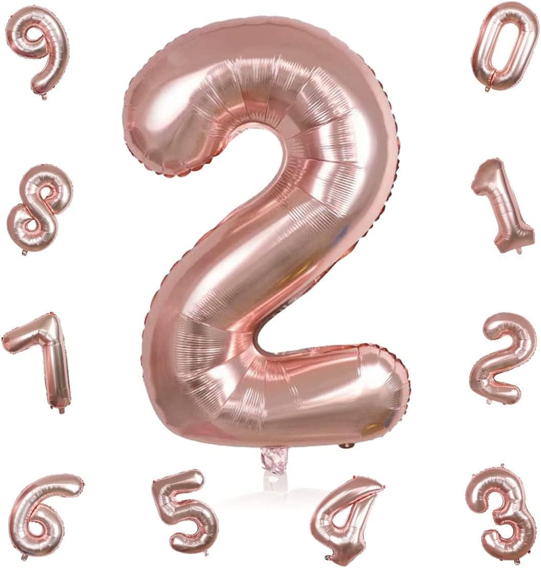 Amazon.com: Rose Gold Number 2 Balloons 40 Inch, Large Giant Rose Gold ...