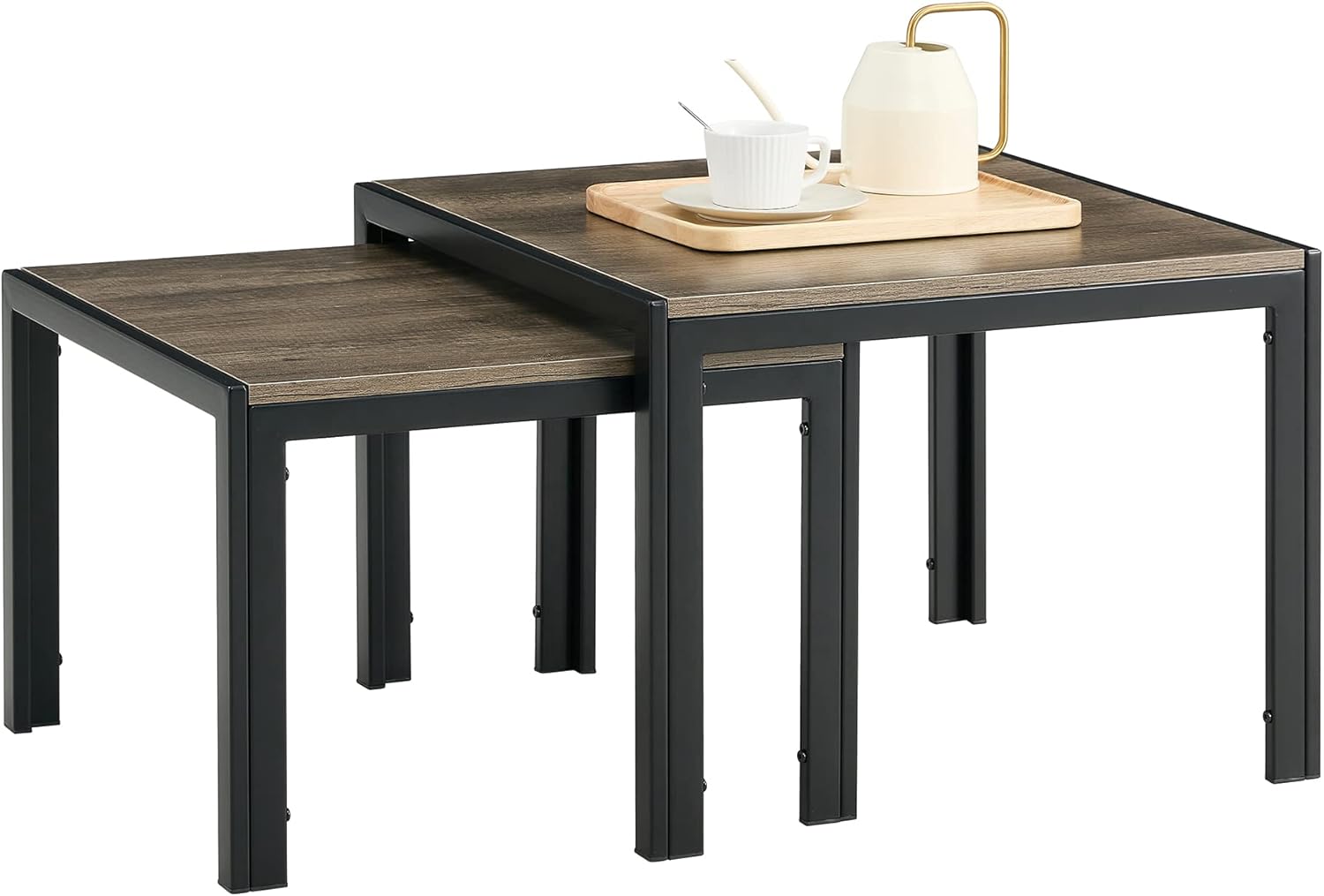 Amazon.com: Square Nesting Coffee Table Set of 2, Small Nesting Tables ...