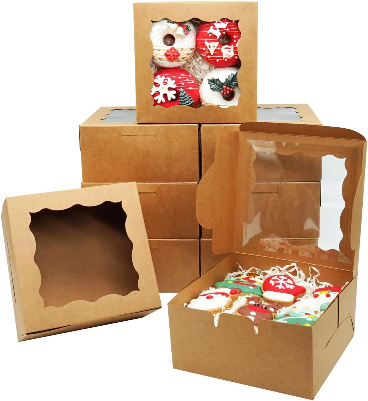 Amazon.com: Bekoetoz 100Pcs Paper Cookie Boxes With Window Small Bakery ...