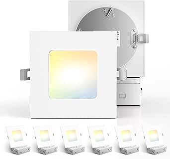 Amico 6 Pack 4 Inch Ultra-Thin LED Square Recessed Light with Junction ...
