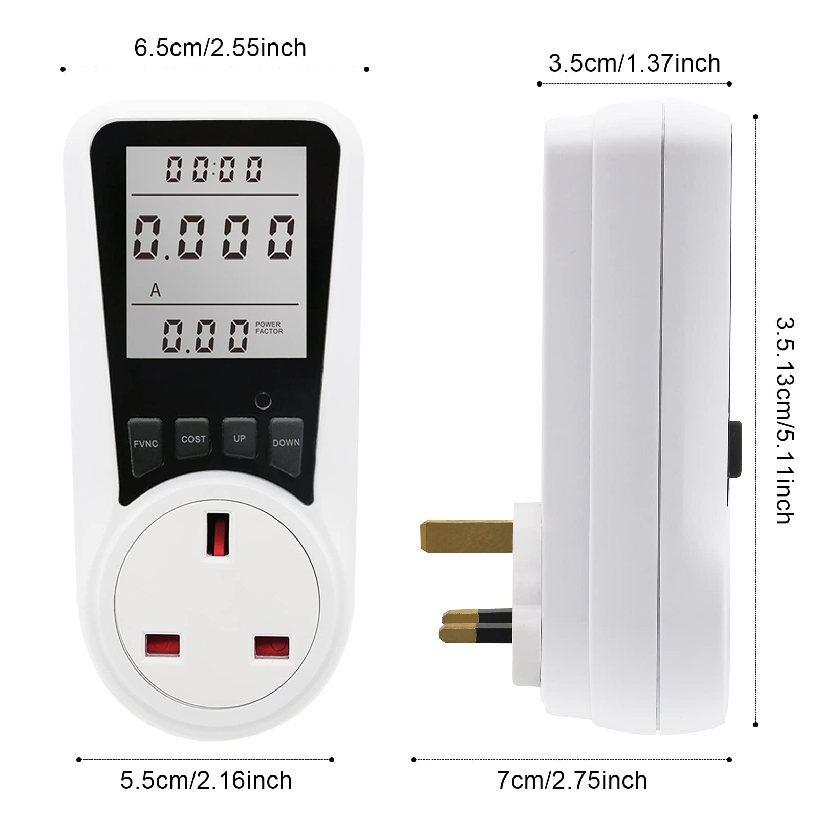 Buy UK Plug Power Meter 2 Pack, Watforsh Electricity Usage Monitor LCD ...