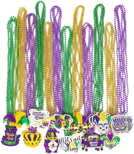 Amazon.com: EOBOH 36PCS Mardi Gras Beads, 12 Kinds Metallic Pendant ...