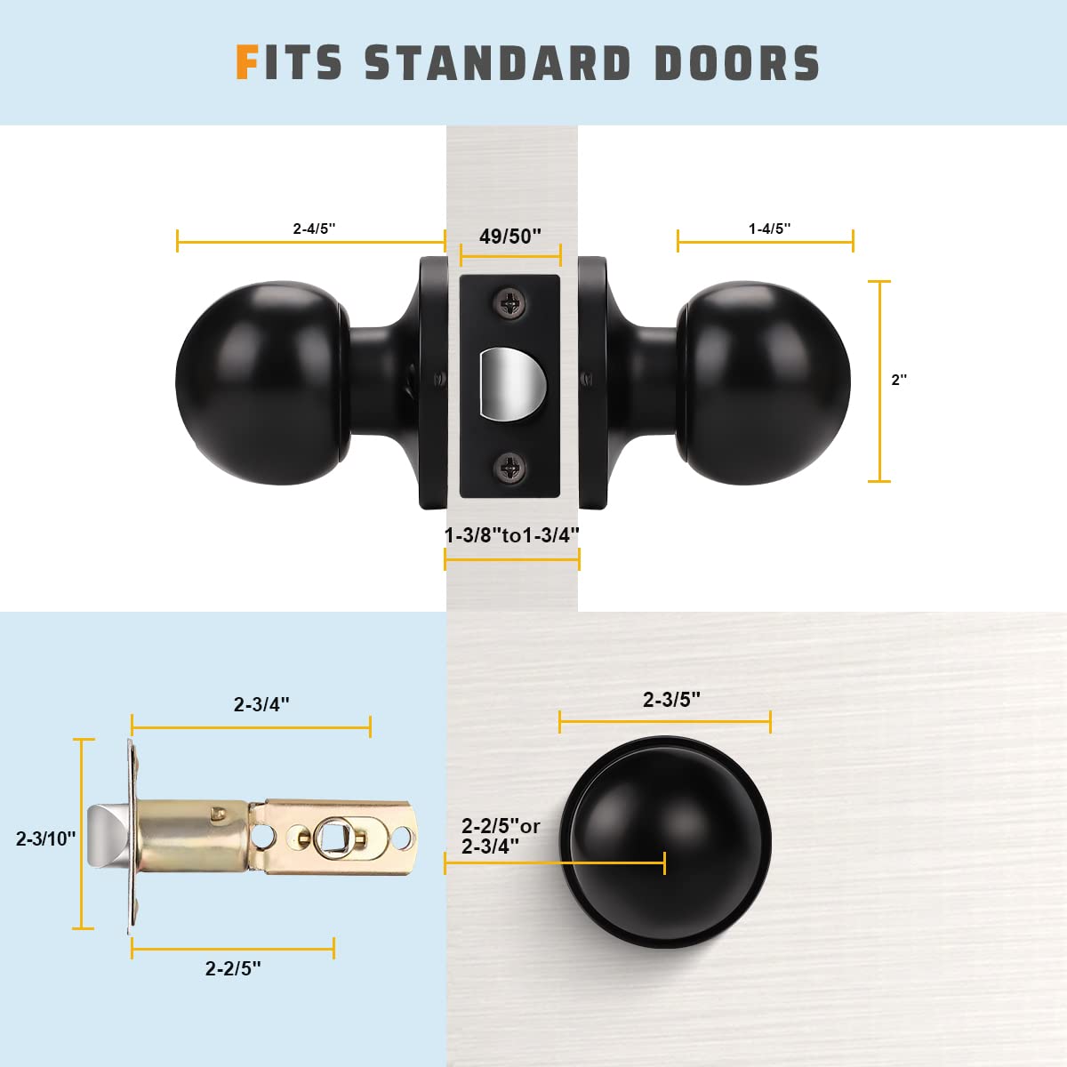 Snapklik.com : KNOBWELL 1 Pack Matte Black Passage Door Knob Set ...