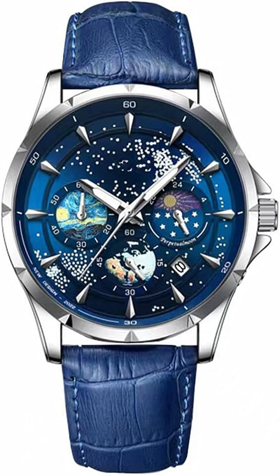 MINILUJIA 50M Waterproof Men World Map Watches Creative Starry Universe ...