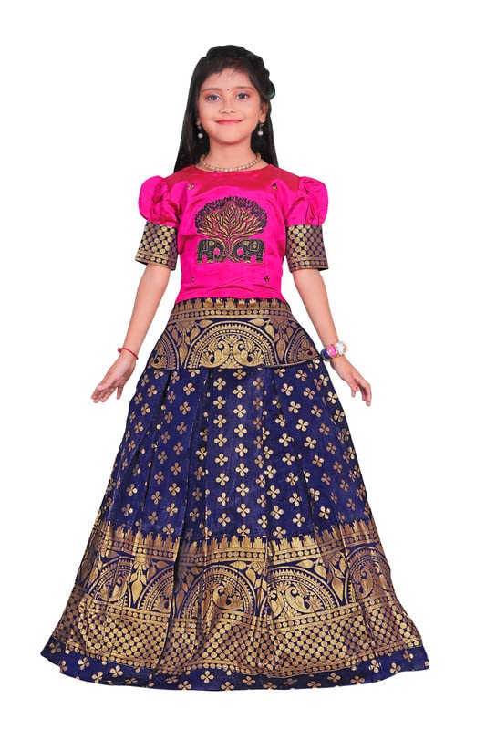 Buy ADVITH Girl's New South Indian Pattu Pavadai Lehenga Choli Dress ...