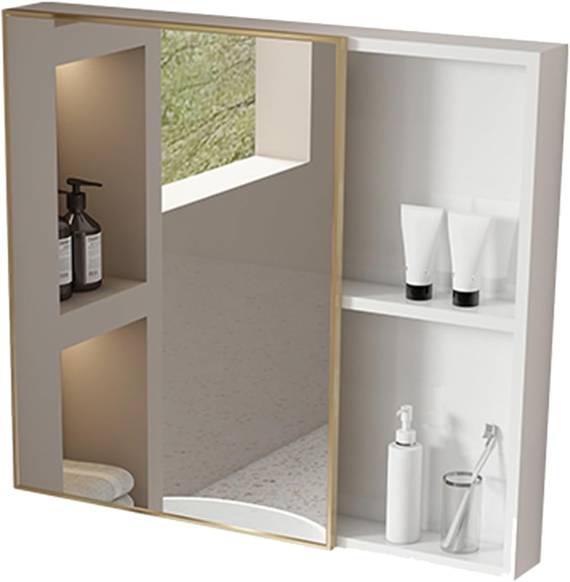 Amazon.com: Aluminium Bathroom Mirror Cabinet, Wall Mounted Separate ...