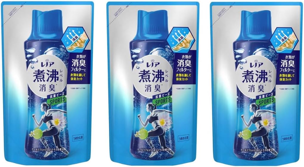 Amazon | 【Amazon限定】【お得3袋セット】レノア 超消臭 煮沸レベル消臭 抗菌ビーズ スポーツ クールリフレッシュ&シトラス 詰め替え 365mL×3 合計1095mL | ノー ...