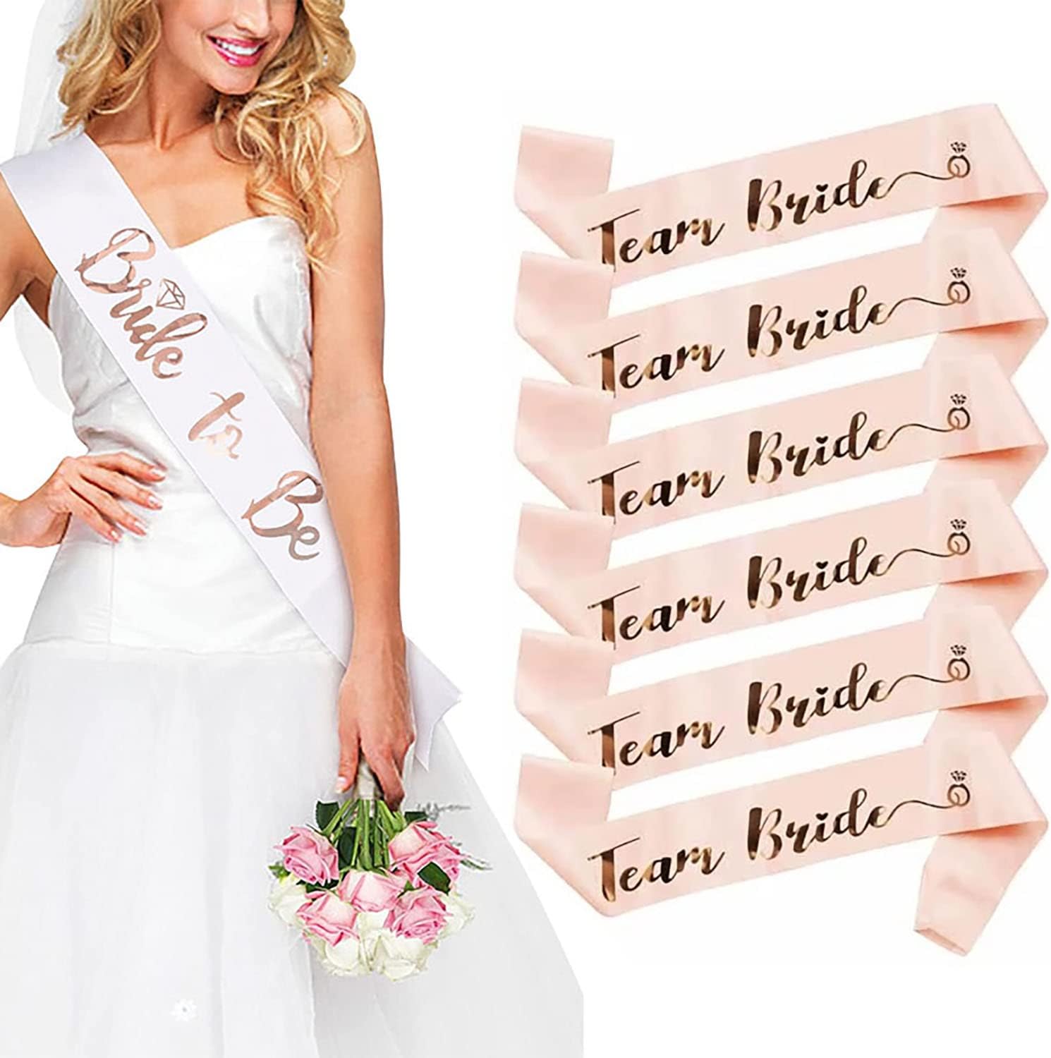 Amazon.com: Team Bride Sash, 6 Team Bride Sashes + 1 Bride to Be Sash ...