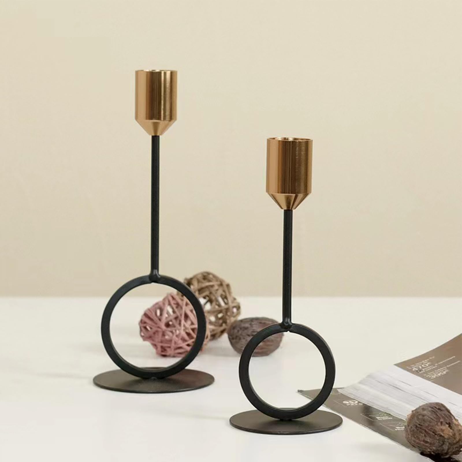 Amazon.com: JROUS Gold Black Taper Candle Holders Set of 2 Brass Candle ...