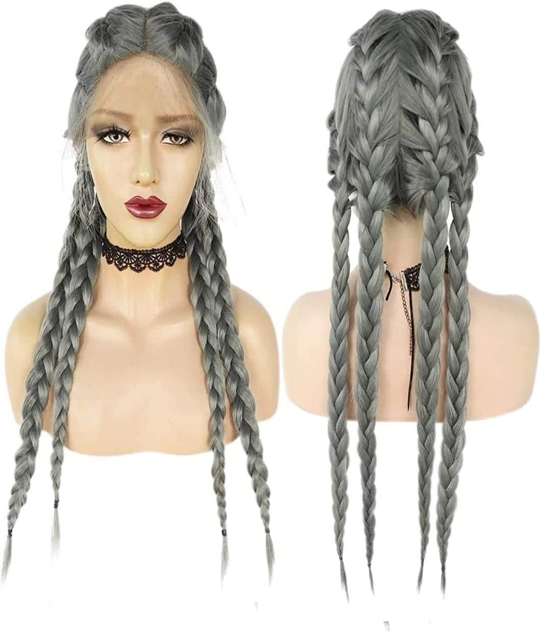 Amazon.com : CAKERS Wig Hair Replacement Wig, Long Gray Braided Wigs ...