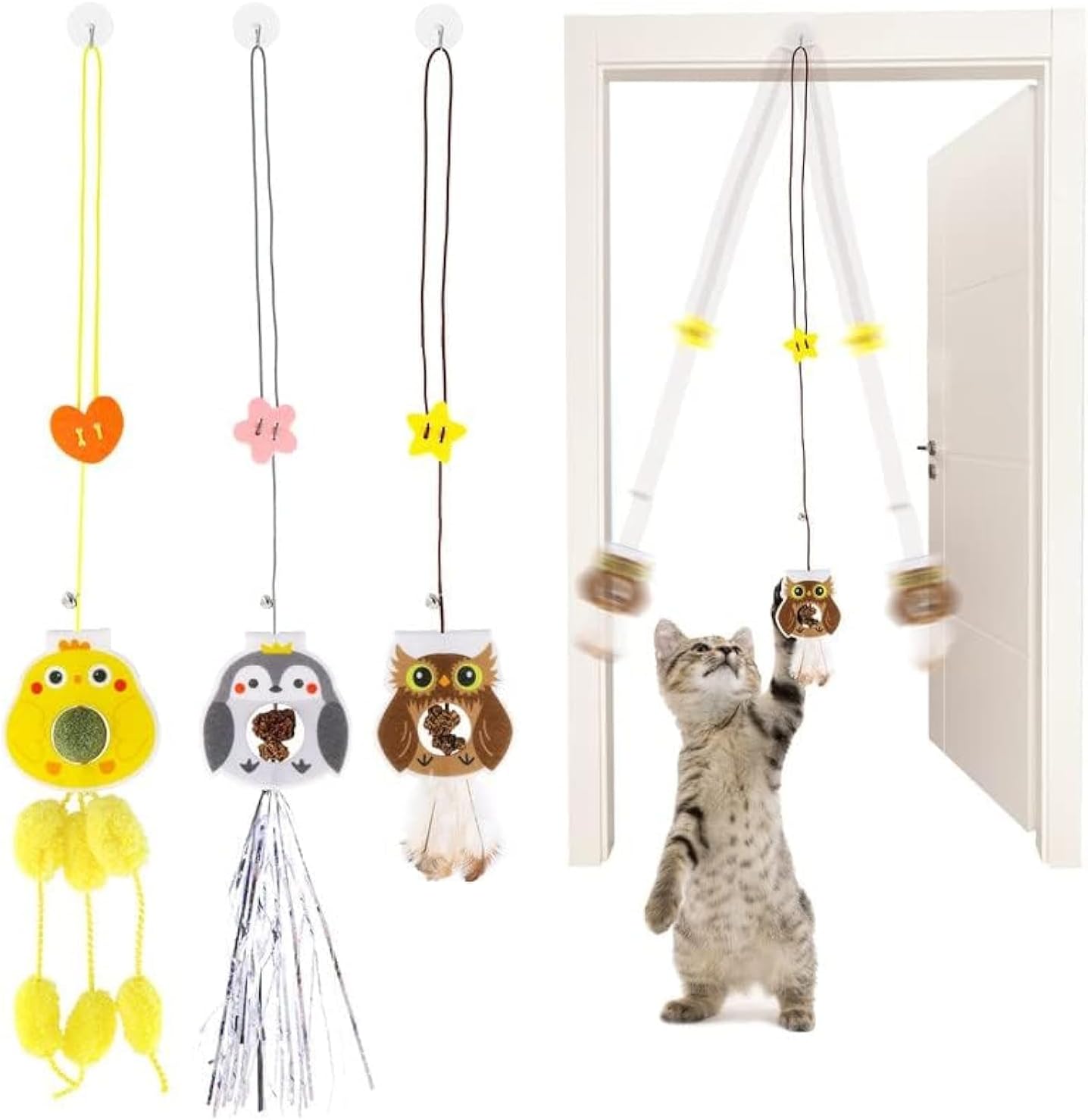 Pack of 3 Cat Toys Self-Employment Hanging Door Frame with Catnip ...