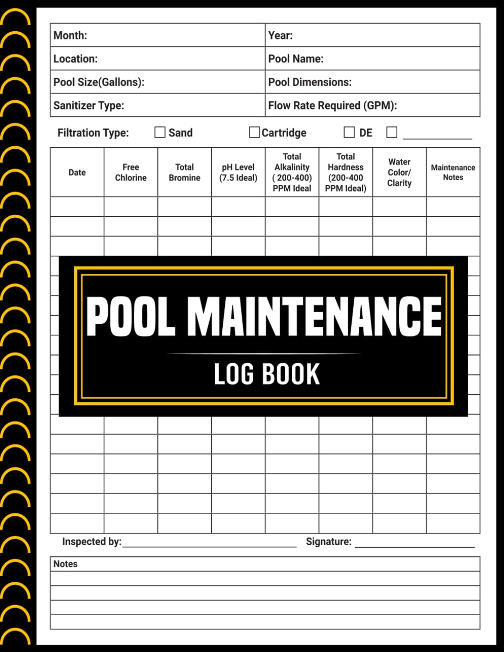 Pool Maintenance Log Book: Swimming Pool Maintenance and Cleaning ...