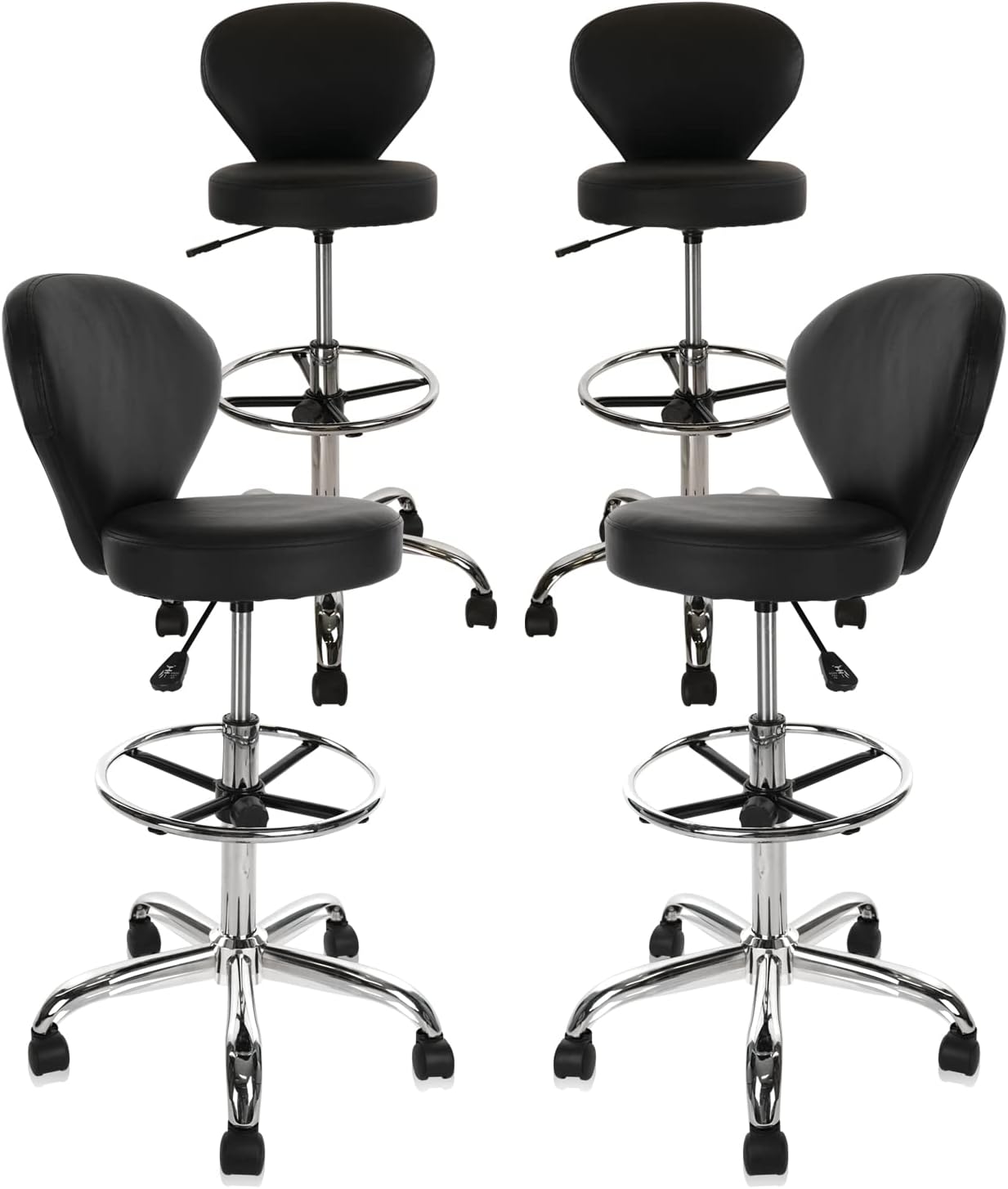 Amazon.com: KLASIKA Black PVC Faux Leather Drafting Chair Set of 4 ...