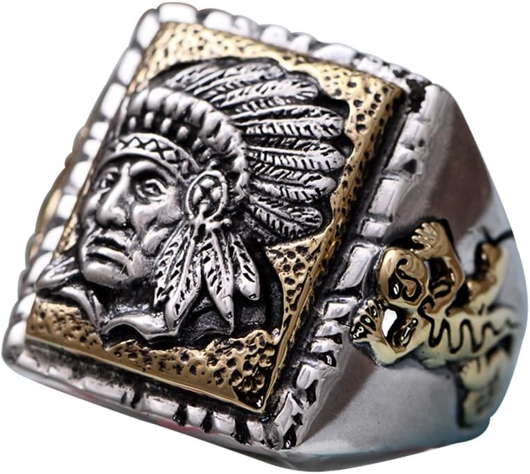 Two Tone 925 Sterling Silver Indian Chief Head Ring Native American ...