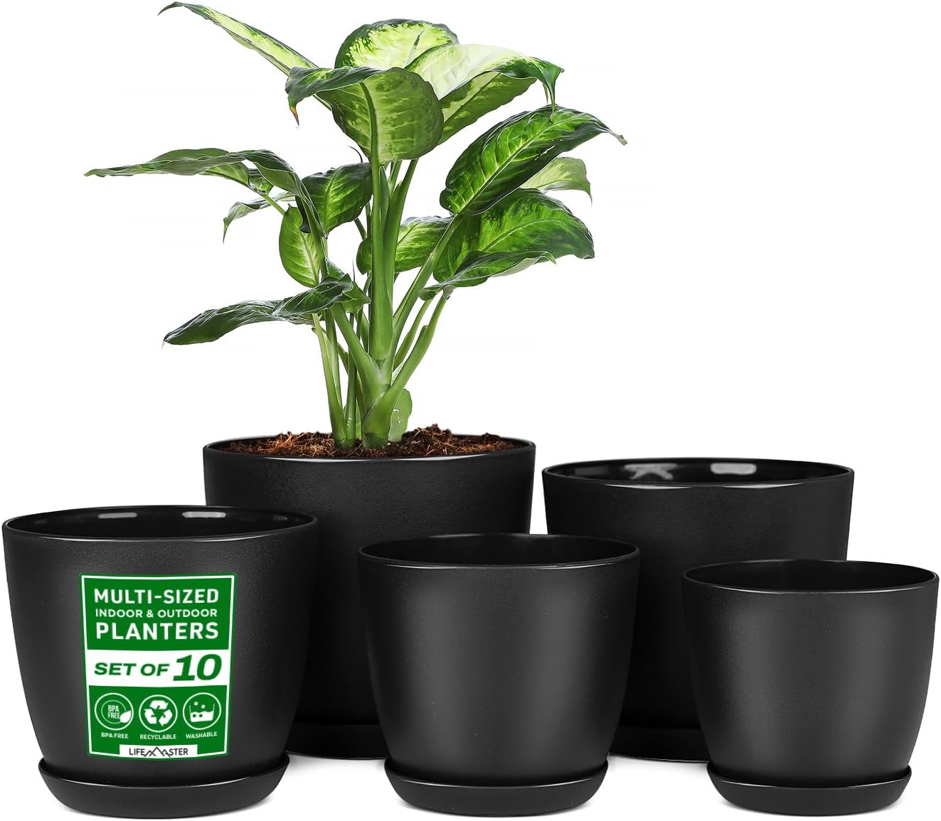 Amazon.com: Lifemaster Plant Pots with Multi Drainage Holes - 10 Pieces ...