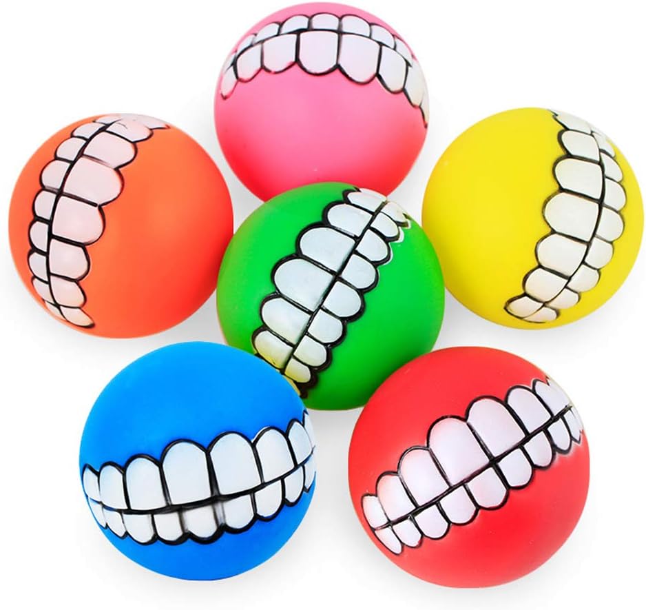Pet Supplies : Dengguoli 6 Pack Funny Puppy Squeaky Teeth Tennis Ball ...