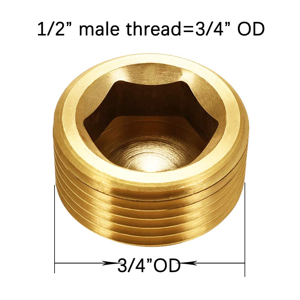 Snapklik.com : Joywayus Brass Hex Counter Sunk Plug 1/2" NPT Male Pipe ...