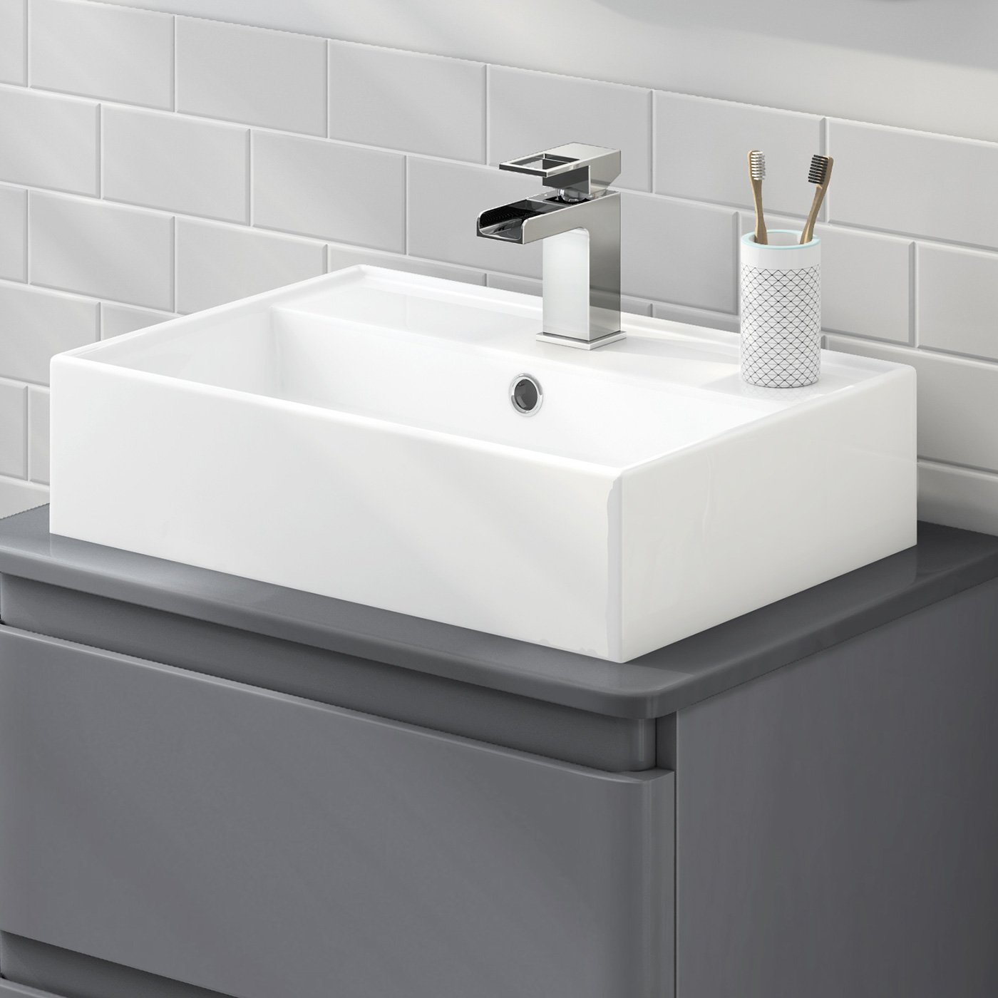 Buy iBathUK Modern Wall Hung Rectangular Counter Top Ceramic Wash Basin ...